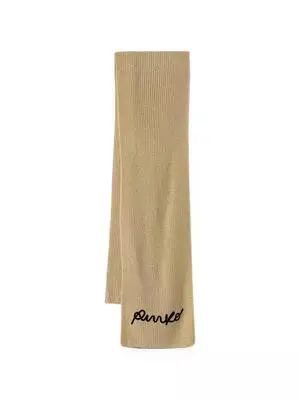 Pinko Logo-embroidered Ribbed Scarf - Neutrals