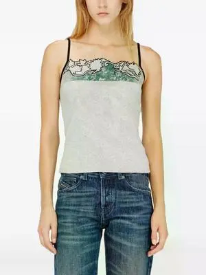 DIESEL® Ribbed Camisole With Floral Outline Embroidery - Grey