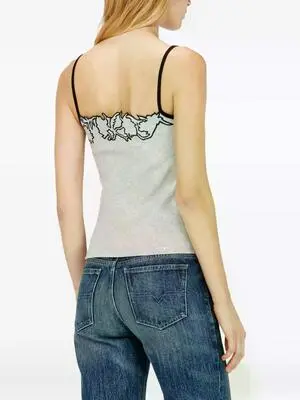 DIESEL® Ribbed Camisole With Floral Outline Embroidery - Grey