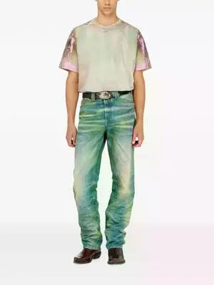 DIESEL® T-shirt In Cracked Leather-effect Jersey - Neutrals