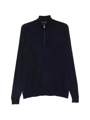 Kiton Quarter-zip Mock Neck Fine Knit Sweater - Blue