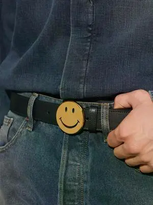Moschino Smiley Buckle Leather Belt