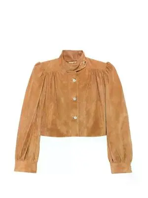 Chloé Gathered Puff-sleeve Suede Jacket - Neutrals