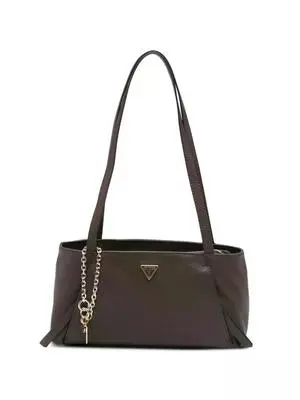 Guess Logo Plaque Pebbled Shoulder Bag - Brown