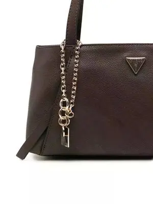Guess Logo Plaque Pebbled Shoulder Bag - Brown