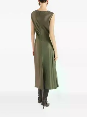 Brunello Cucinelli Satin-cady Flared Dress With Monili - Green