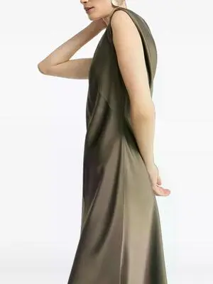 Brunello Cucinelli Satin-cady Flared Dress With Monili - Green