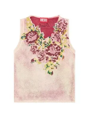 DIESEL® Vest In Floral Wool-blend Knit - Pink