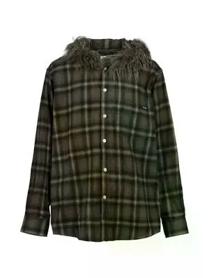 KAMIYA Faux-fur-trim Hooded Check Overshirt - Brown