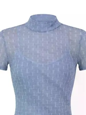 Hugo Geometric Mesh High Neck Mini Dress - Blue