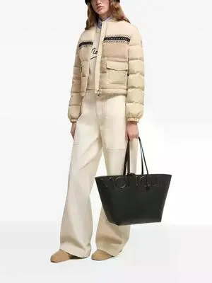 Moncler Small Debossed-logo Calf Leather Tote Bag - Black