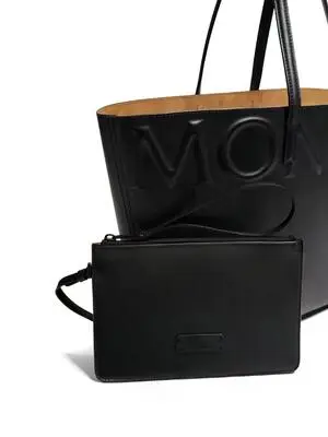 Moncler Small Debossed-logo Calf Leather Tote Bag - Black