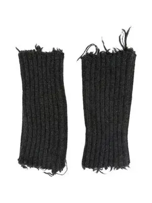 Isabel Benenato Distressed Ribbed-knit Fingerless Gloves - Grey