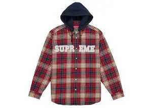 Supreme Applique Hooded Flannel Shirt - Red