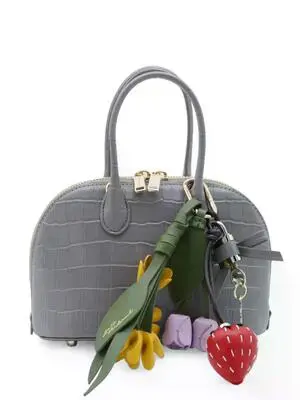 SELF-PORTRAIT Mini Croc-effect Leather Tote Bag - Grey