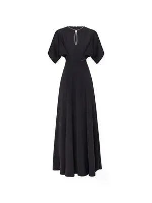 NISSA Crystal Embellished Maxi Dress - Black