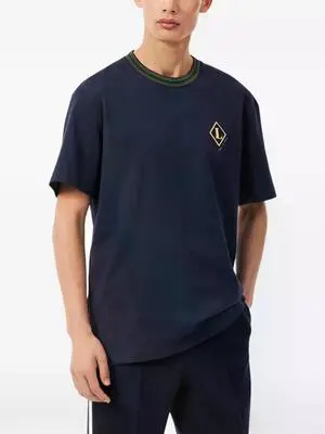 Lacoste Logo-embroidered Contrast-trim T-shirt - Blue