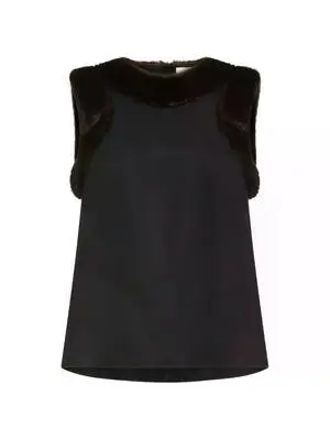 Loulou De Saison Zaira Faux-fur Trimmed Silk Top - Black