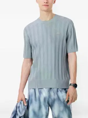 Lacoste Ribbed-knit Embroidered-logo T-shirt - Blue