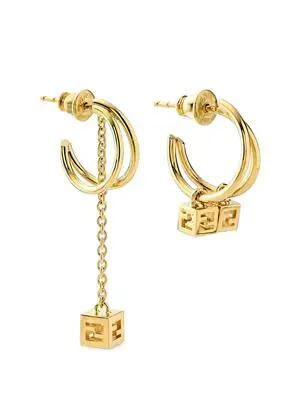 Fendi Ff Logo Asymmetrical Earrings - Gold