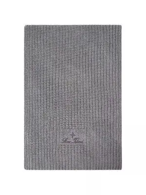 Stone Island Mouline Cotton Chenille Knit Scarf With Archival Script Logo Embroidery - Grey