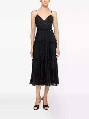 NISSA Floral-embroidered Silk Midi Dress