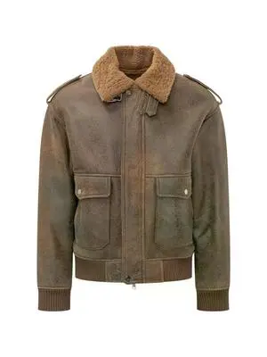 DFOUR Shearling-collar Epaulette Jacket - Brown