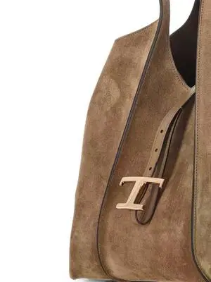TOD'S T Timeless Shopping Bag In Suede Small - Brown