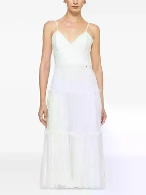 NISSA Floral-embroidery Silk Midi Dress