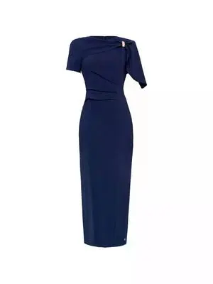 NISSA Fitted Midi Dress With Draped Shoulder Detail