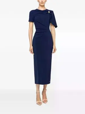 NISSA Fitted Midi Dress With Draped Shoulder Detail