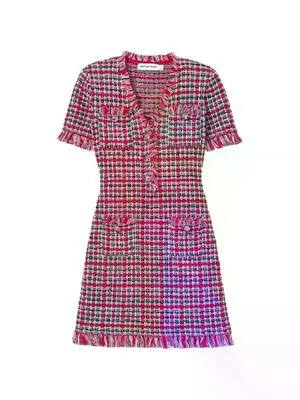 SELF-PORTRAIT Check-pattern Frayed-trim Mini Dress