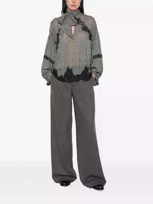 ERMANNO FIRENZE Lace-trim Check-print Blouse