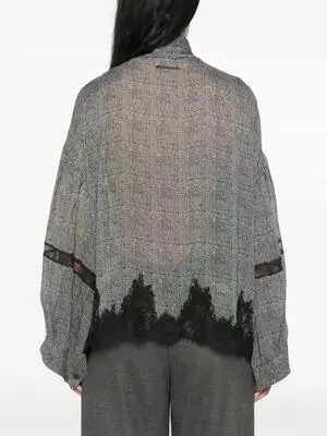 ERMANNO FIRENZE Lace-trim Check-print Blouse
