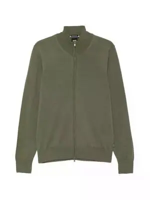 BOSS Zip-up Virgin Wool Sweater - Green