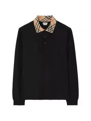 Burberry Long-sleeve Check Collar Cotton Polo Shirt