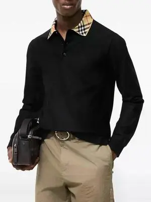 Burberry Long-sleeve Check Collar Cotton Polo Shirt