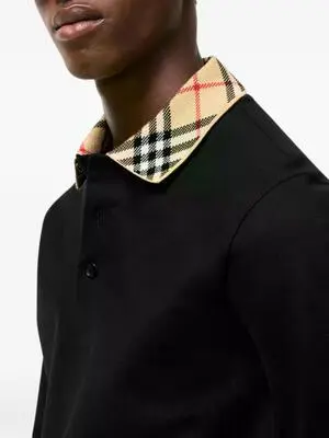 Burberry Long-sleeve Check Collar Cotton Polo Shirt