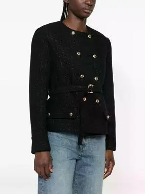 Maje Belted Double-breasted Tweed Jacket