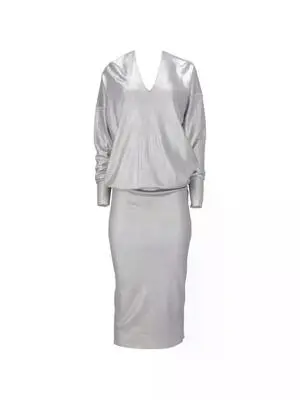 TOM FORD Metallic-effect V-neck Long-sleeved Midi Dress