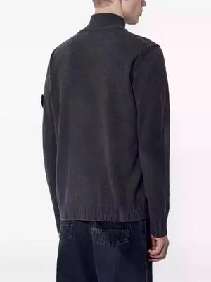 Stone Island Logo Patch Wool Zip-up Sweater - Brown