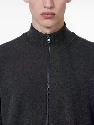 Stone Island Logo Patch Wool Zip-up Sweater - Brown