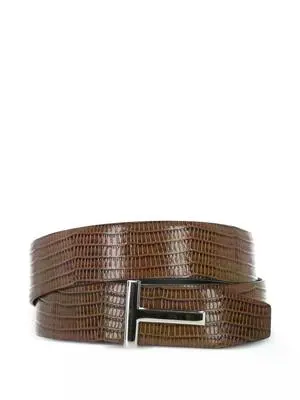 TOM FORD T-buckle Lizard-effect Leather Belt - Brown