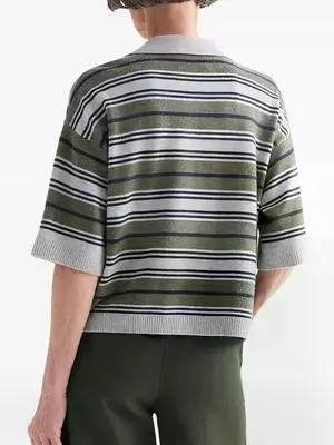 TWP Striped Short-sleeve Polo Sweater - Grey
