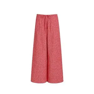 MONTCE Micro Gingham Drawstring Wide-leg Pant - Red