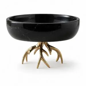 BELS & PEARL Handcrafted Bowl With Brass Antler Base - Black