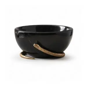 BELS & PEARL Handcrafted Bowl With Brass Snake Detail - Black