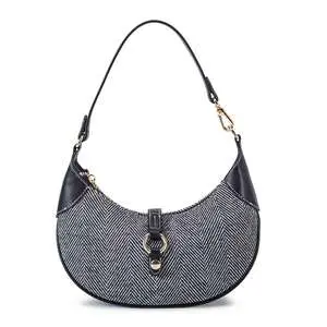 MKF COLLECTION - J'OMOR Mire Half Moon Shoulder Bag Herringbone - Black