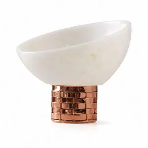 BELS & PEARL Handcrafted Rose Woven Base Asymmetric Bowl - White