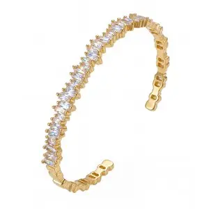 LATELITA Gold / White Baguette Ice Cuff Bangle Gold White - Gold/white